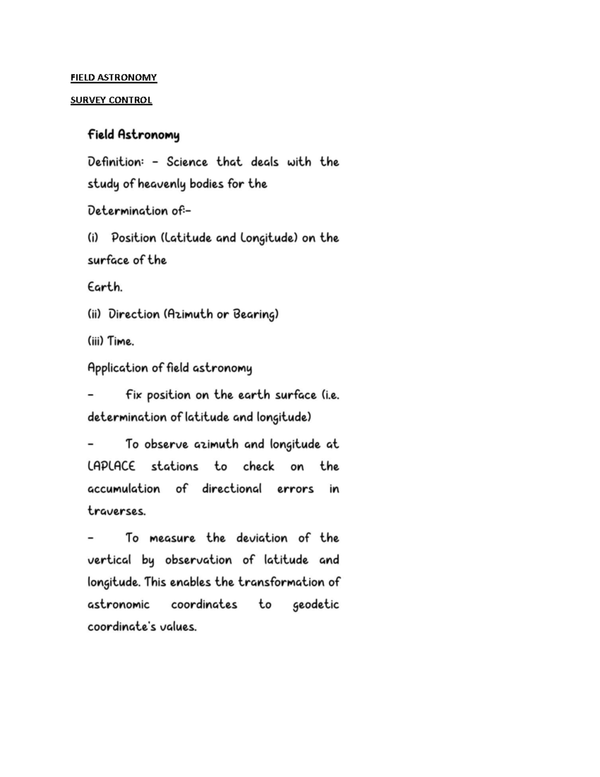 Field Astronomy notes 1 - Geospatial information Science - FIELD ...