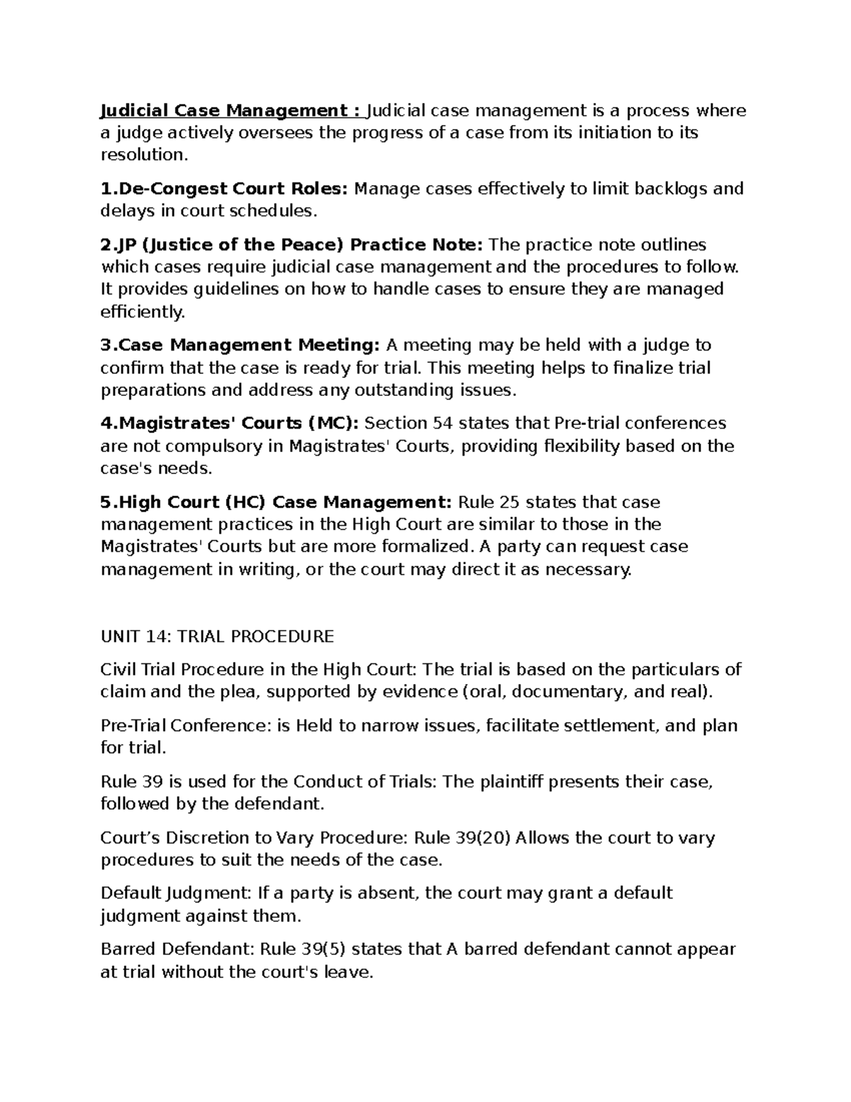 UNIT 14 - summary notes - Judicial Case Management : Judicial case ...