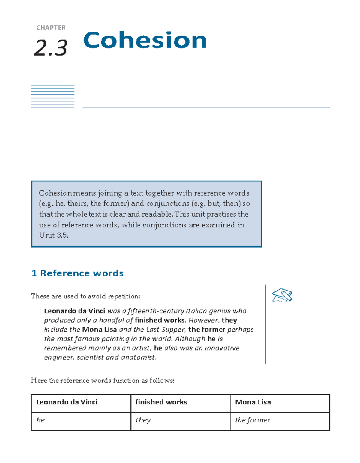 Cohesion and style exercises - CHAPTER 2. Cohesion 0 2 0 1 Reference ...
