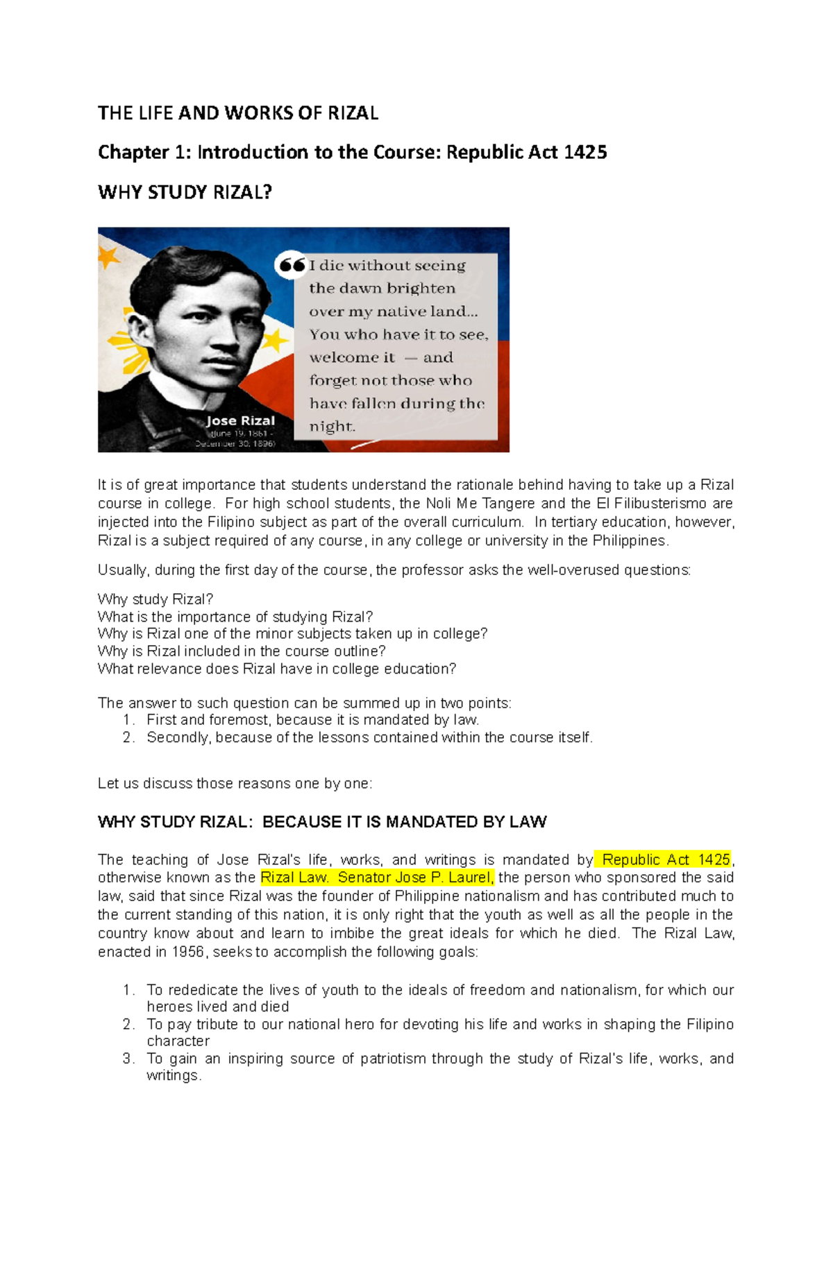 Rizal-Reviewer - THE LIFE AND WORKS OF RIZAL Chapter 1: Introduction to ...