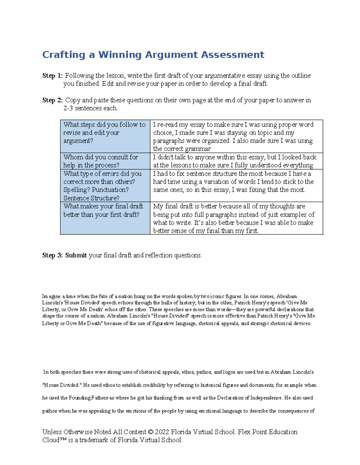 Crafting argument assess rubric - Crafting a Winning Argument ...