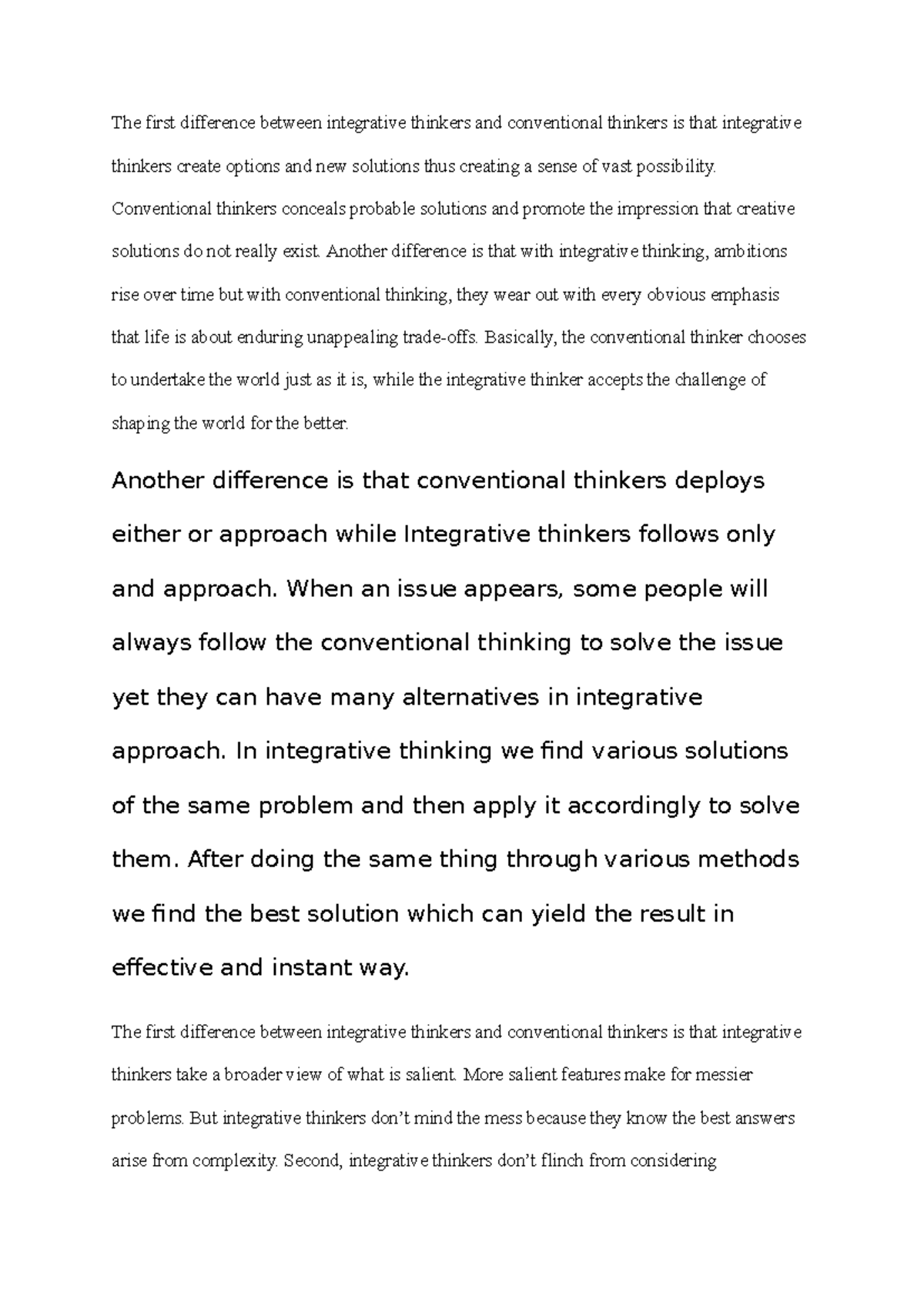The first difference between integrative thinkers and conventional ...