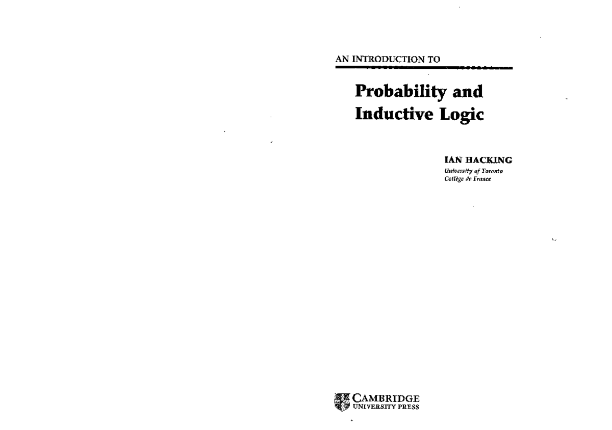 Ian Hacking - An Introduction to Probability and Inductive Logic (2001 ...