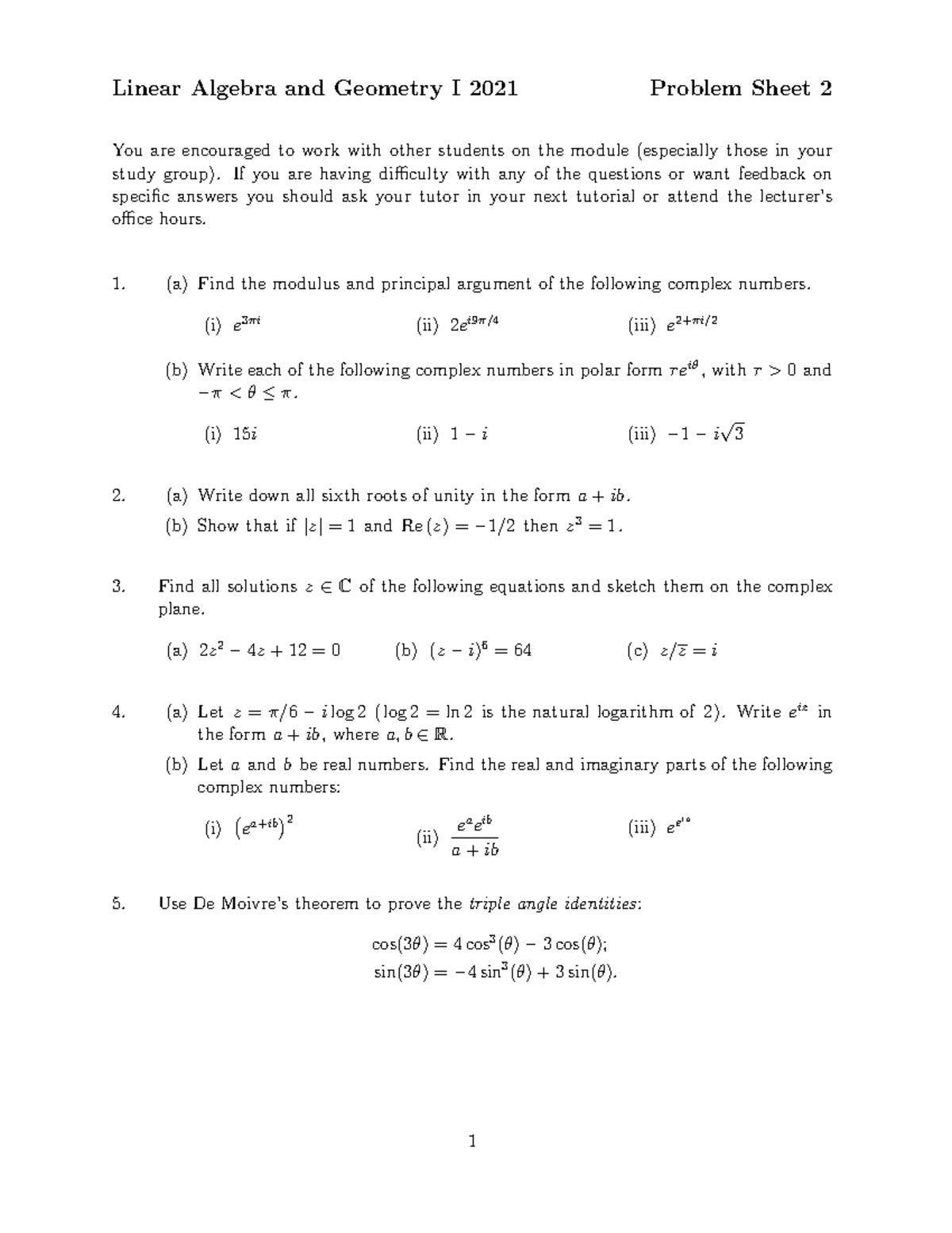 Problem Sheet 2 - If you are having difficulty with any of the ...