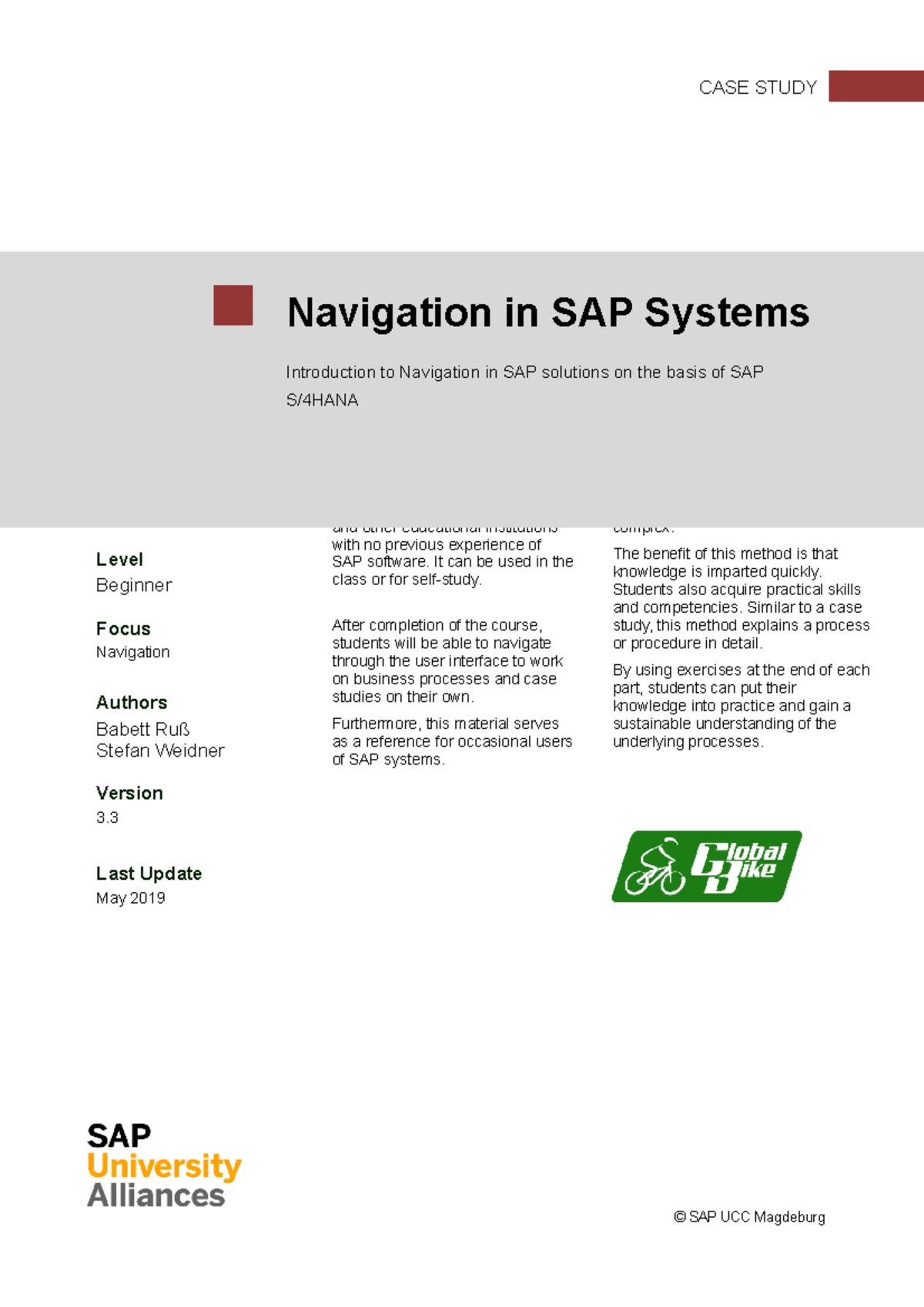 03 Intro S4HANA Using Global Bike Navigation course GUI en v3 - Product S/4HANA 1709 Global Bike ...