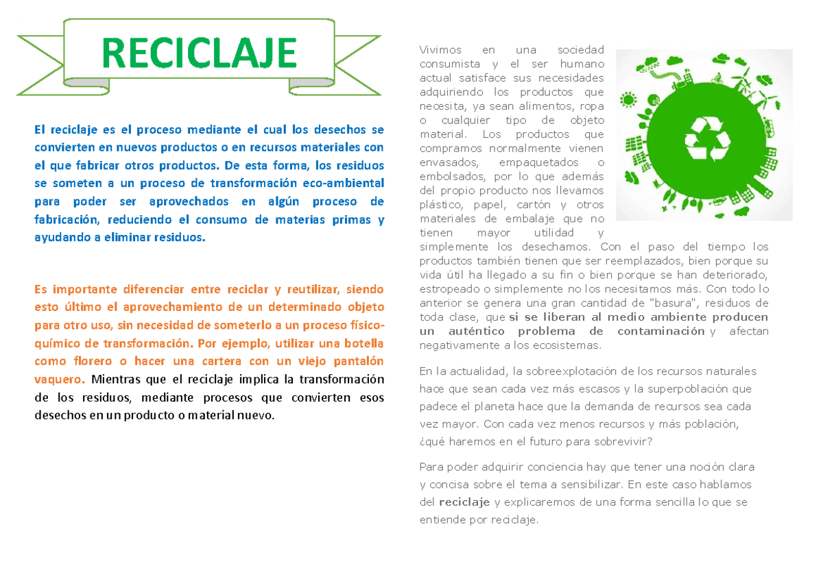 DIA DEL Reciclaje - El reciclaje es el proceso mediante el cual los ...