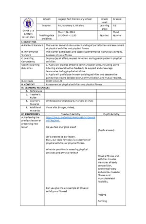 DLP in P.E (Weds) - COMMUNITY AWARENESS - Grade 1 to 12 Daily Lesson ...