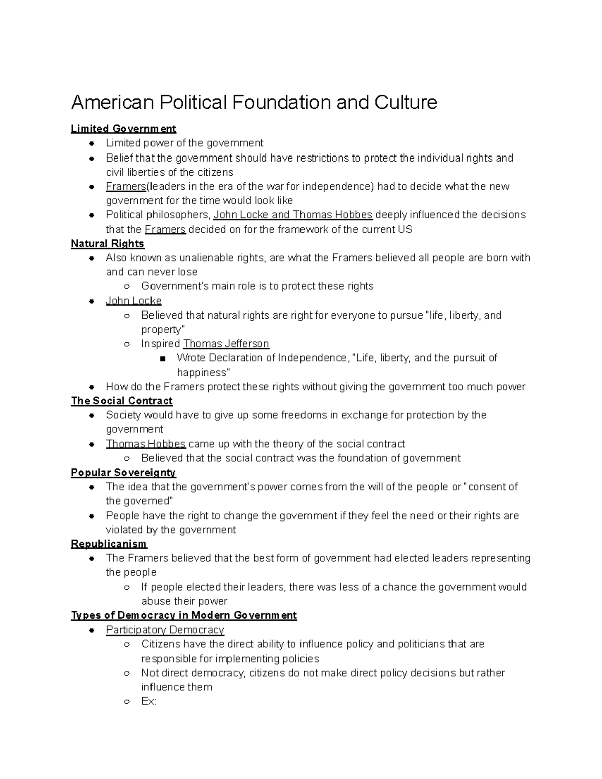American Political Foundation & Culture Notes - American Political ...