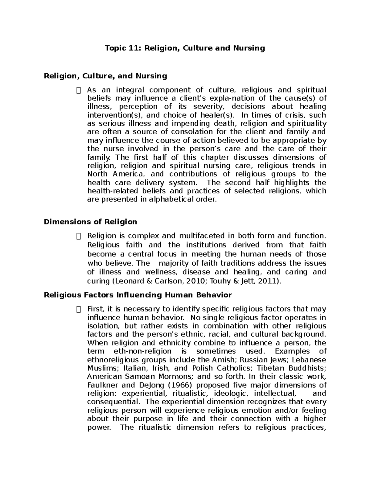 Topic 11 Religion, Culture and Nursing - Topic 11: Religion, Culture ...