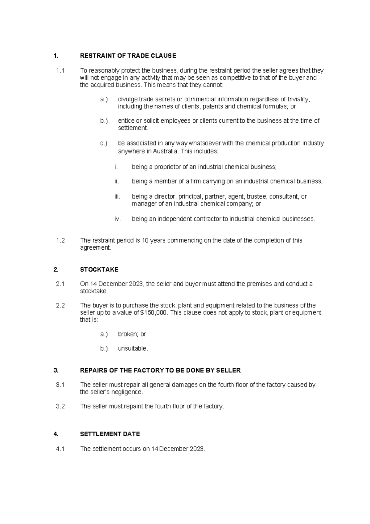 task b ontat law - 1. RESTRAINT OF TRADE CLAUSE 1 To reasonably protect ...