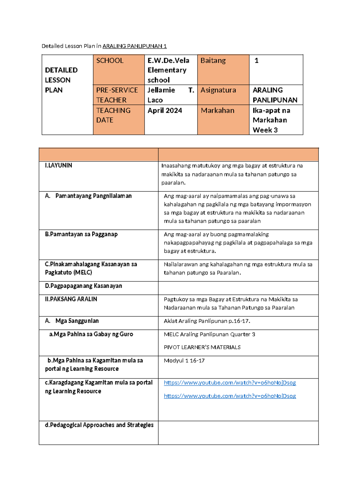 Lesson-PLAN A - Detailed Lesson Plan in ARALING PANLIPUNAN 1 DETAILED ...