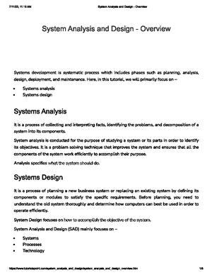 System analysis and design tutorial - i About the Tutorial Systems ...