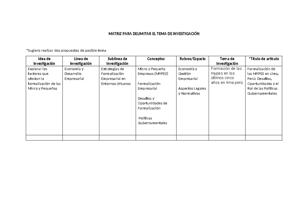 Matriz PARA Delimitar EL TEMA DE Investigación (3) - MATRIZ PARA ...