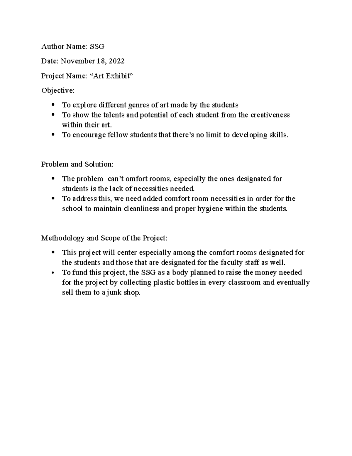 SSG Proposal - hahaha - Author Name: SSG Date: November 18, 2022 ...