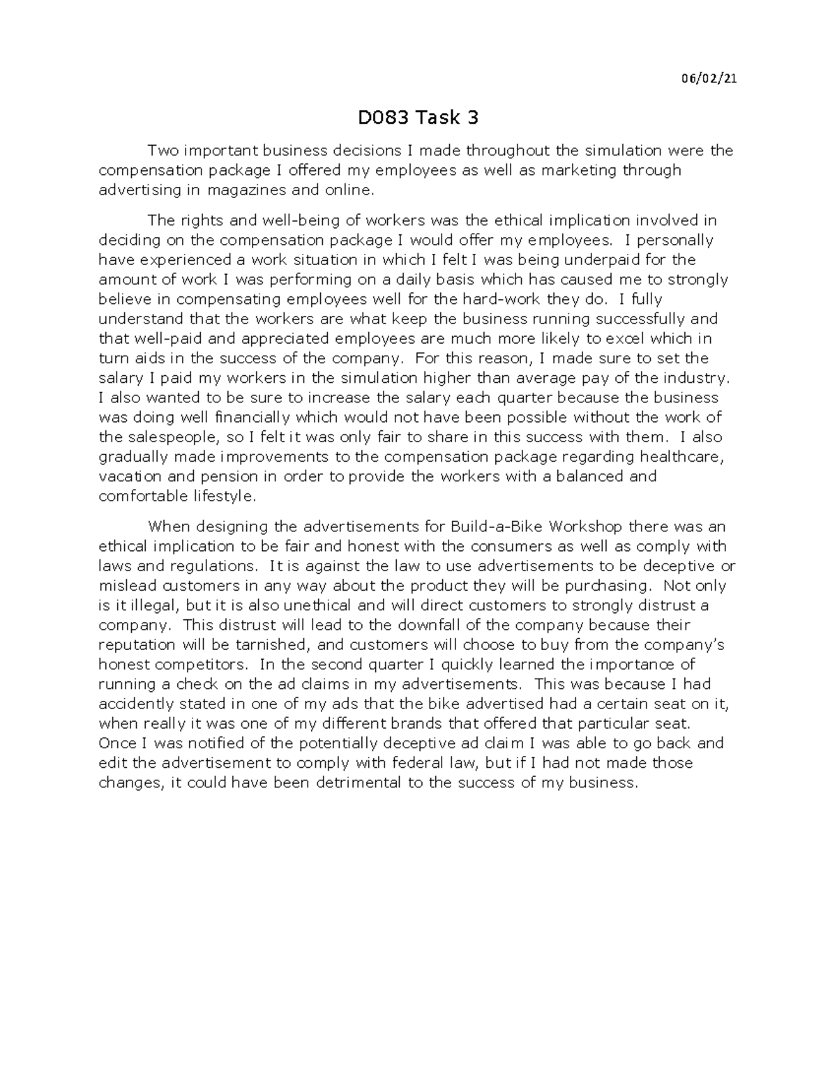 D083 Task 3 - D083 Performance Assessment Task 3. - 06/02/ D083 Task 3 ...