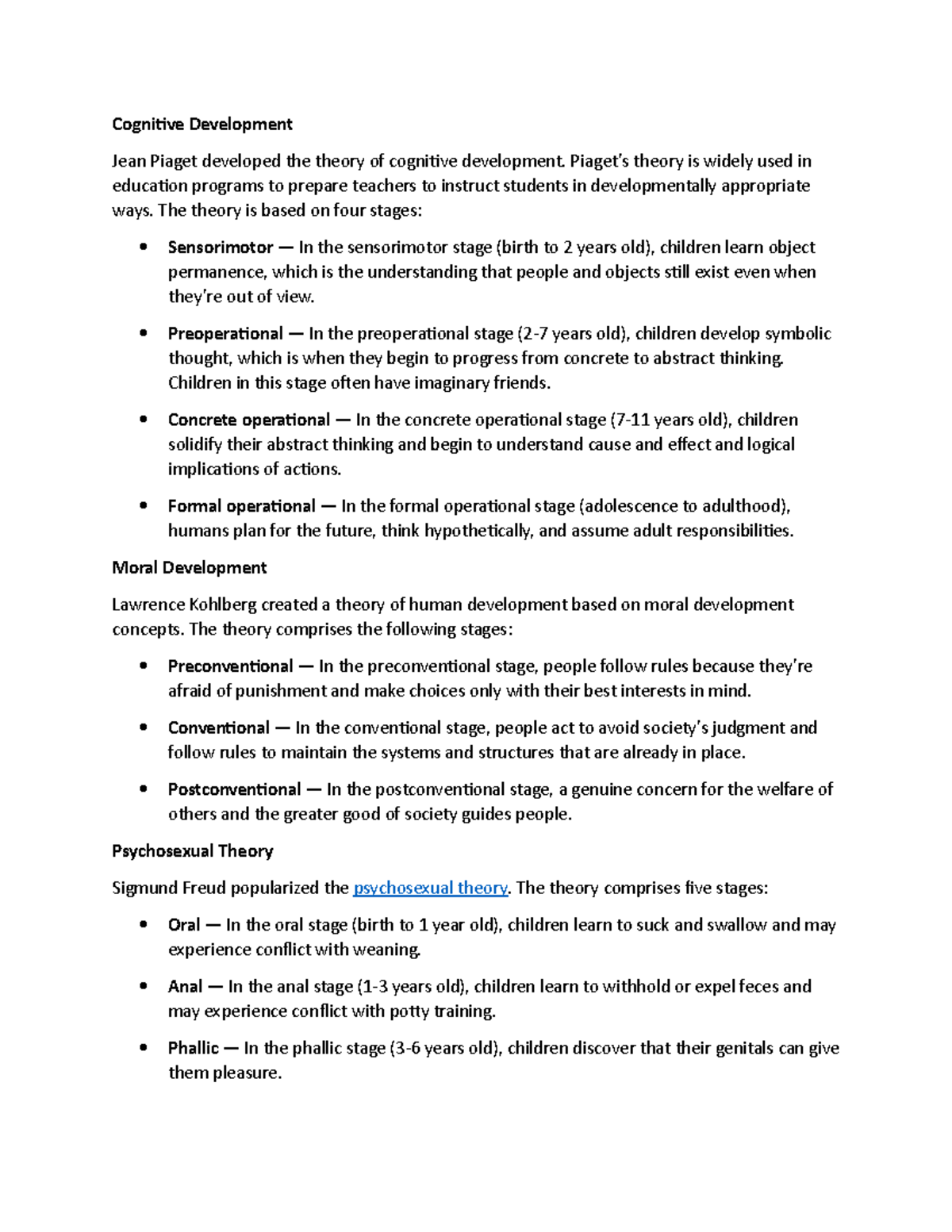 Notes - Made in class - Cognitive Development Jean Piaget developed the ...