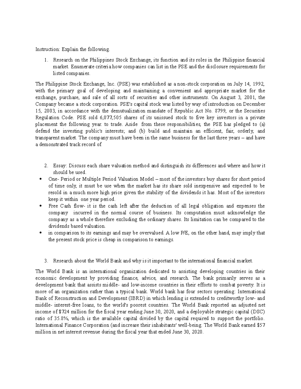 Finmar - Week 1-4 possible assigment - Instruction: Explain the ...