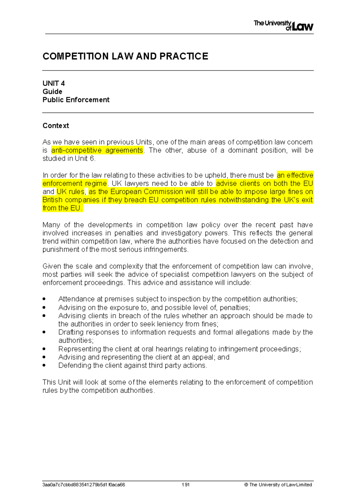 4 Public Enforcement Comp L workshop - COMPETITION LAW AND PRACTICE ...