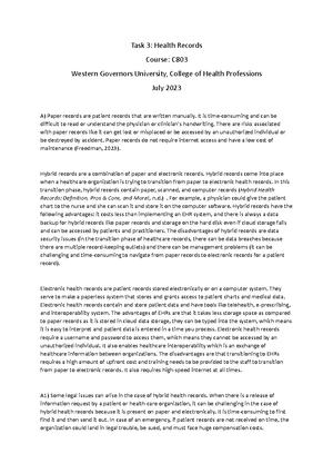 Task 3 C803 - Passed assignment - Task 3: Health Records Course: C ...