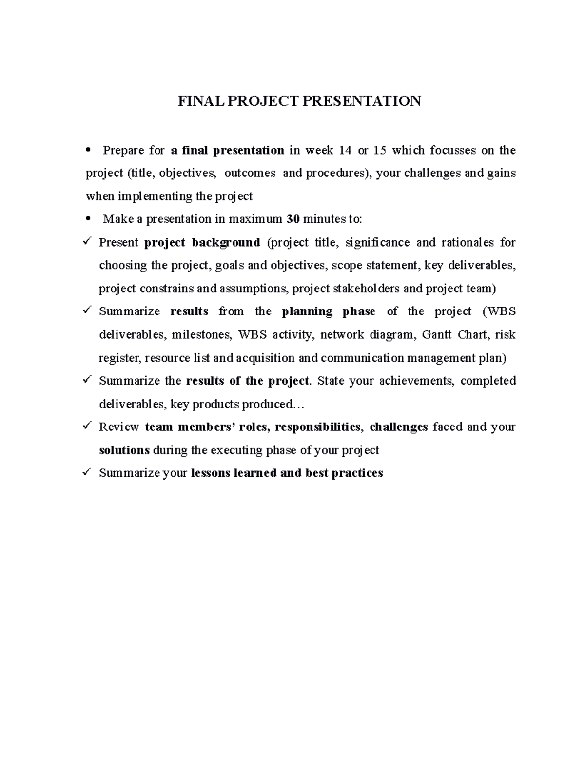 Final report presentation guidelines - FINAL PROJECT PRESENTATION ...
