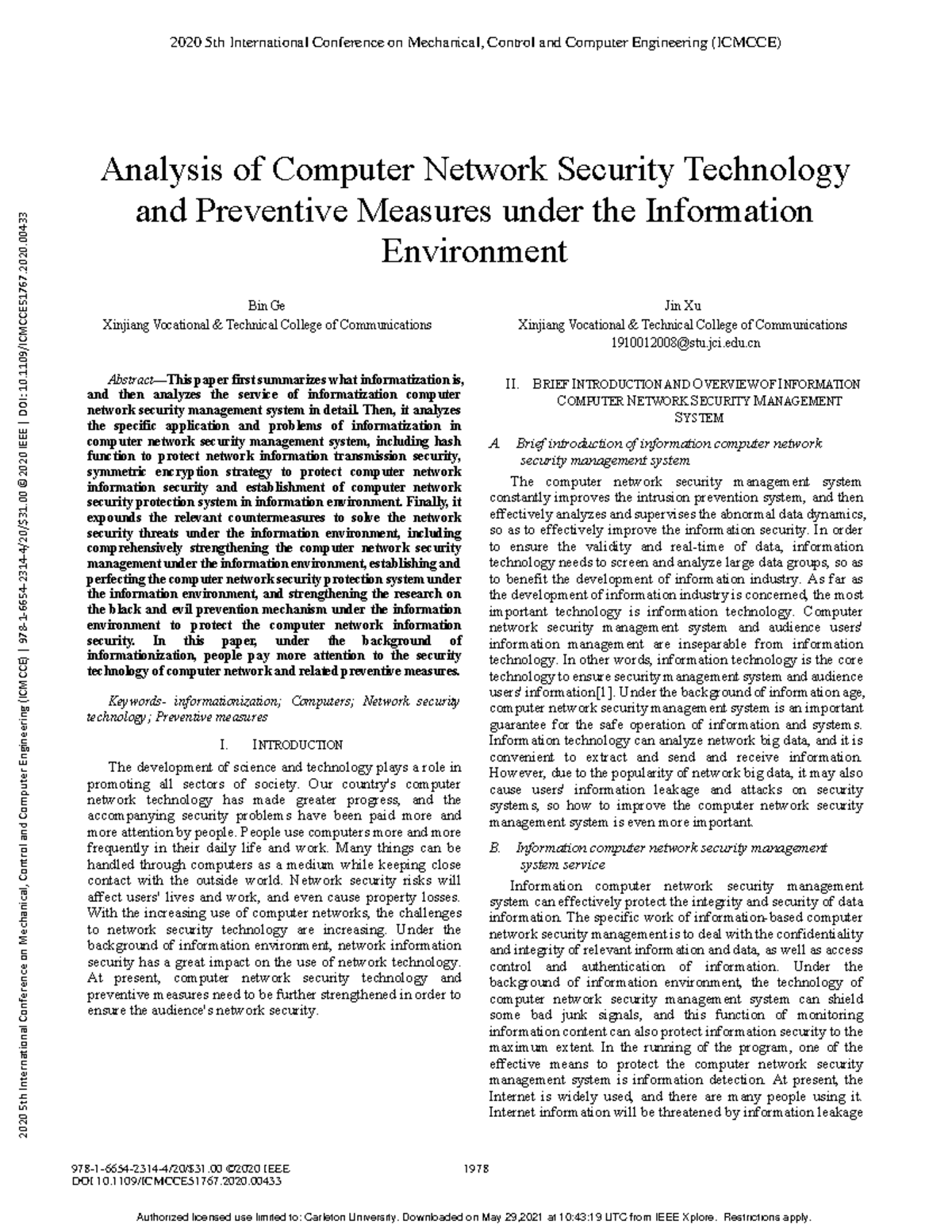 Ge2020 - research paper - $QDO\VLV RI &RPSXWHU 1HWZRUN 6HFXULW ...