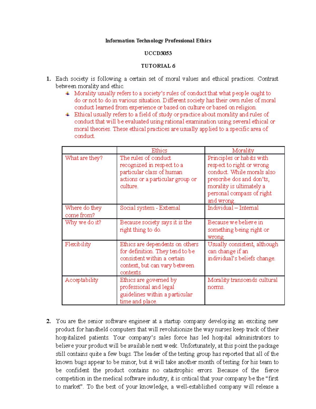Tutorial 6 - UCCD3053 Information Technology Professional Ethics - Information Technology - Studocu