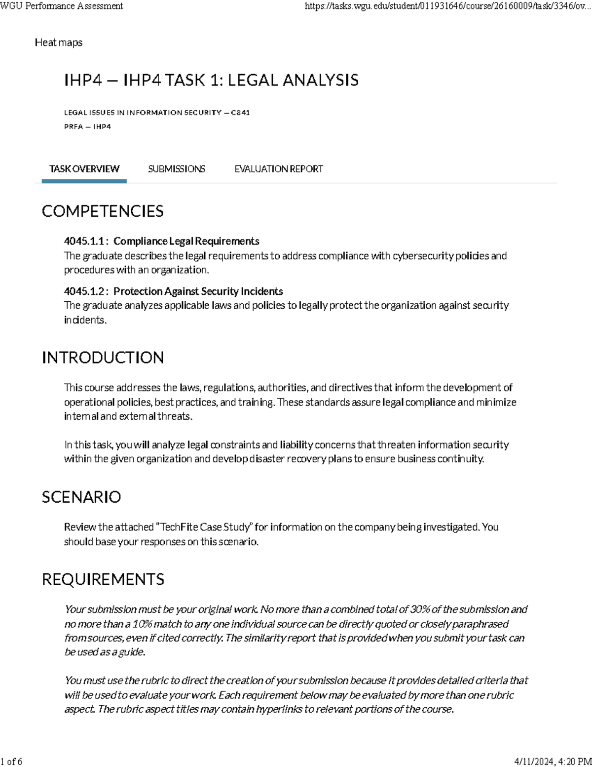 WGU Performance Assessment - Heat maps IHP4 — IHP4 TASK 1: LEGAL ...