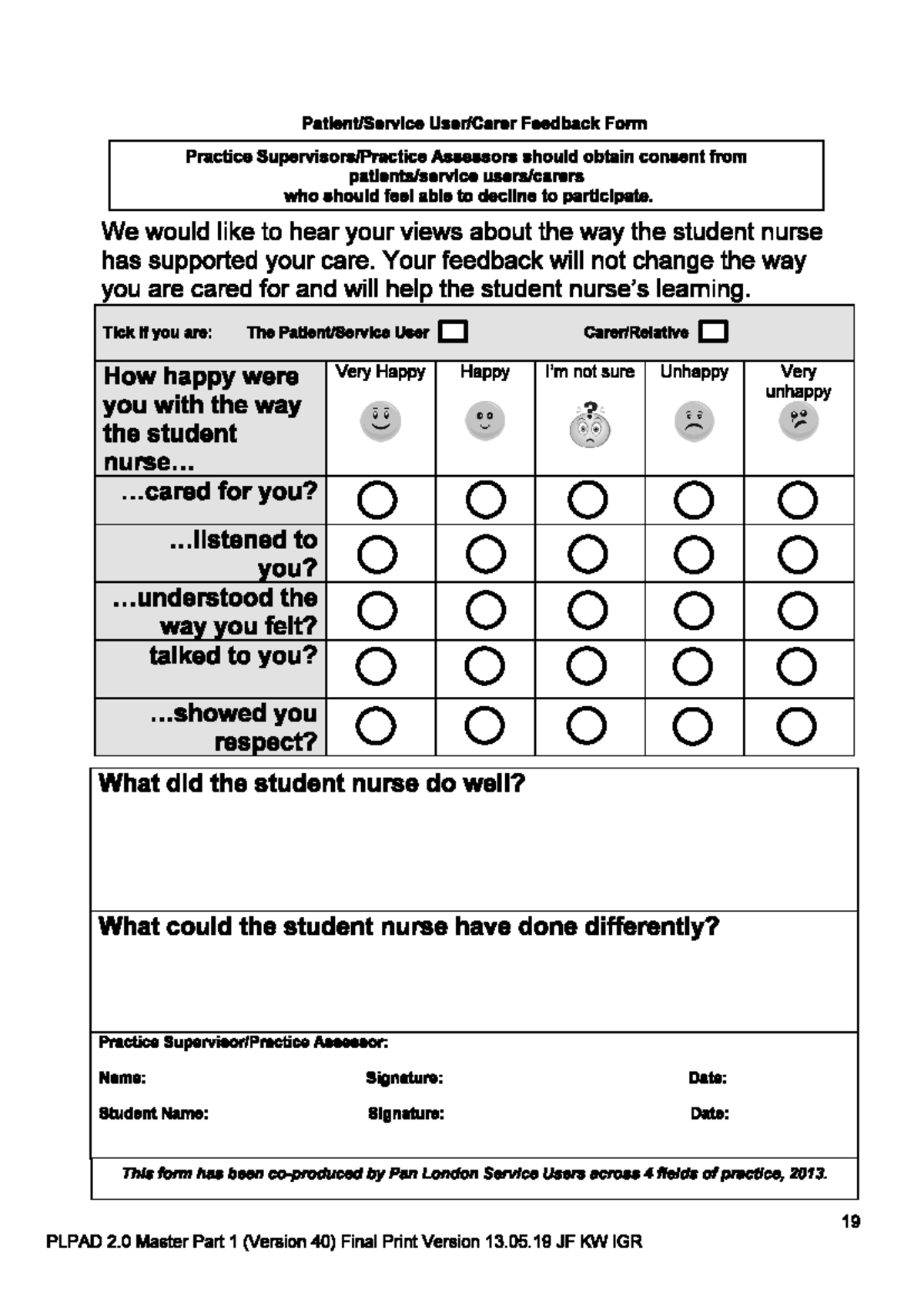 Patient Feedback Form - Feedback Form Practice Assessors should obtain ...