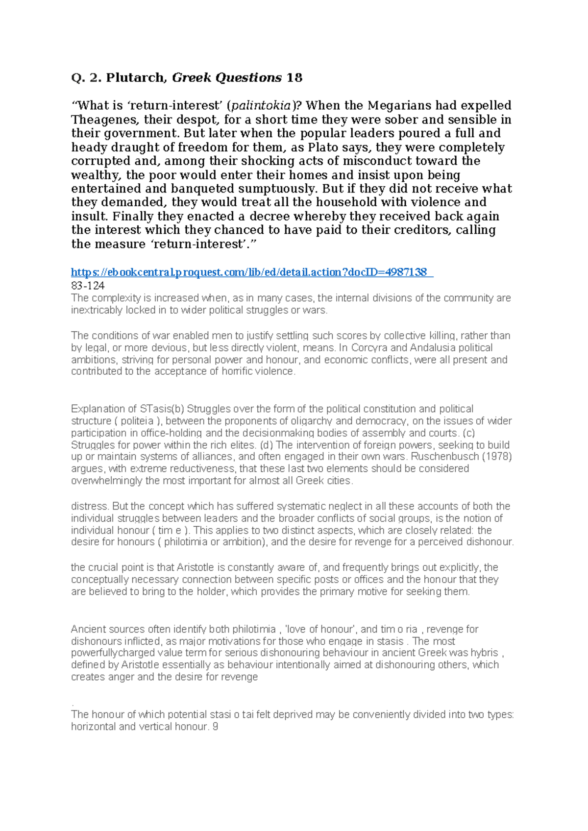 Greek World- gobbet commentary prep - Q. 2. Plutarch, Greek Questions ...