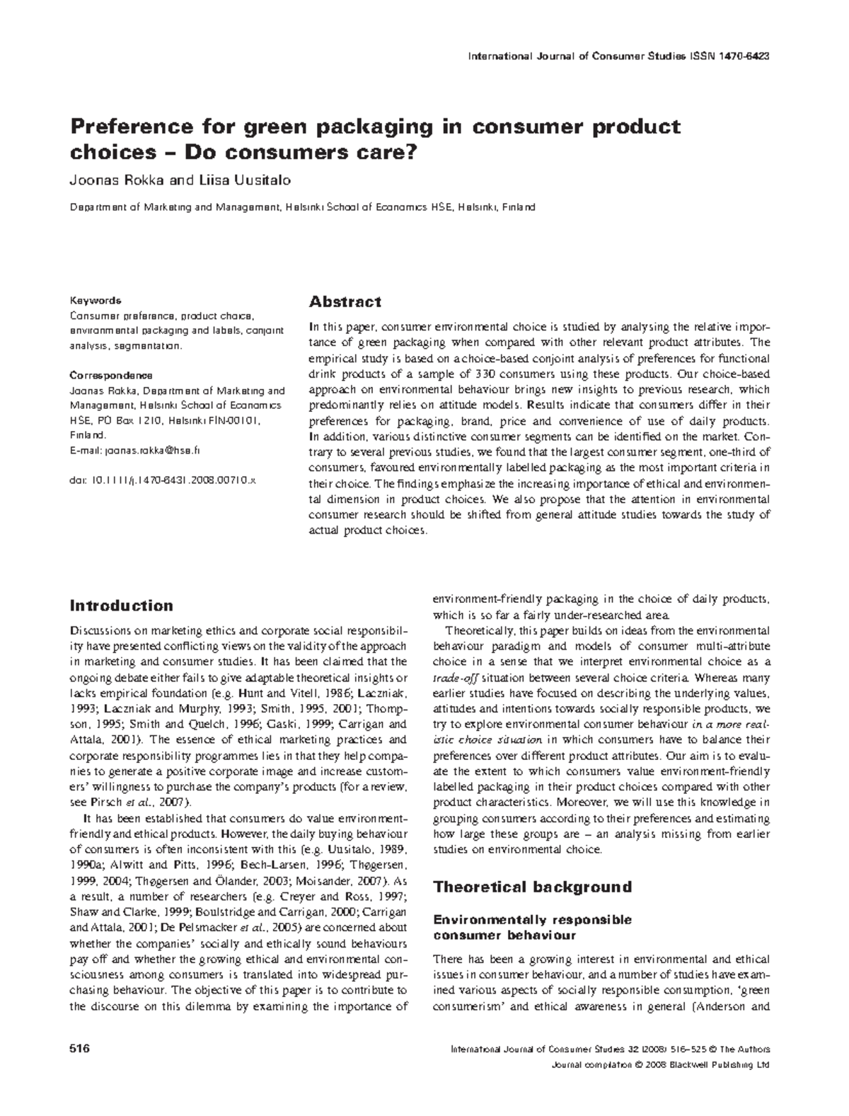 Preference for green packaging in consum - Correspondence Joonas Rokka ...