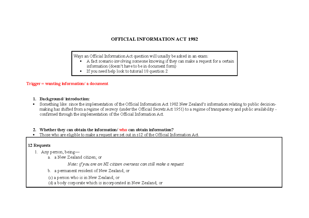 Official Information ACT 1982 - OFFICIAL INFORMATION ACT 1982 Ways an ...
