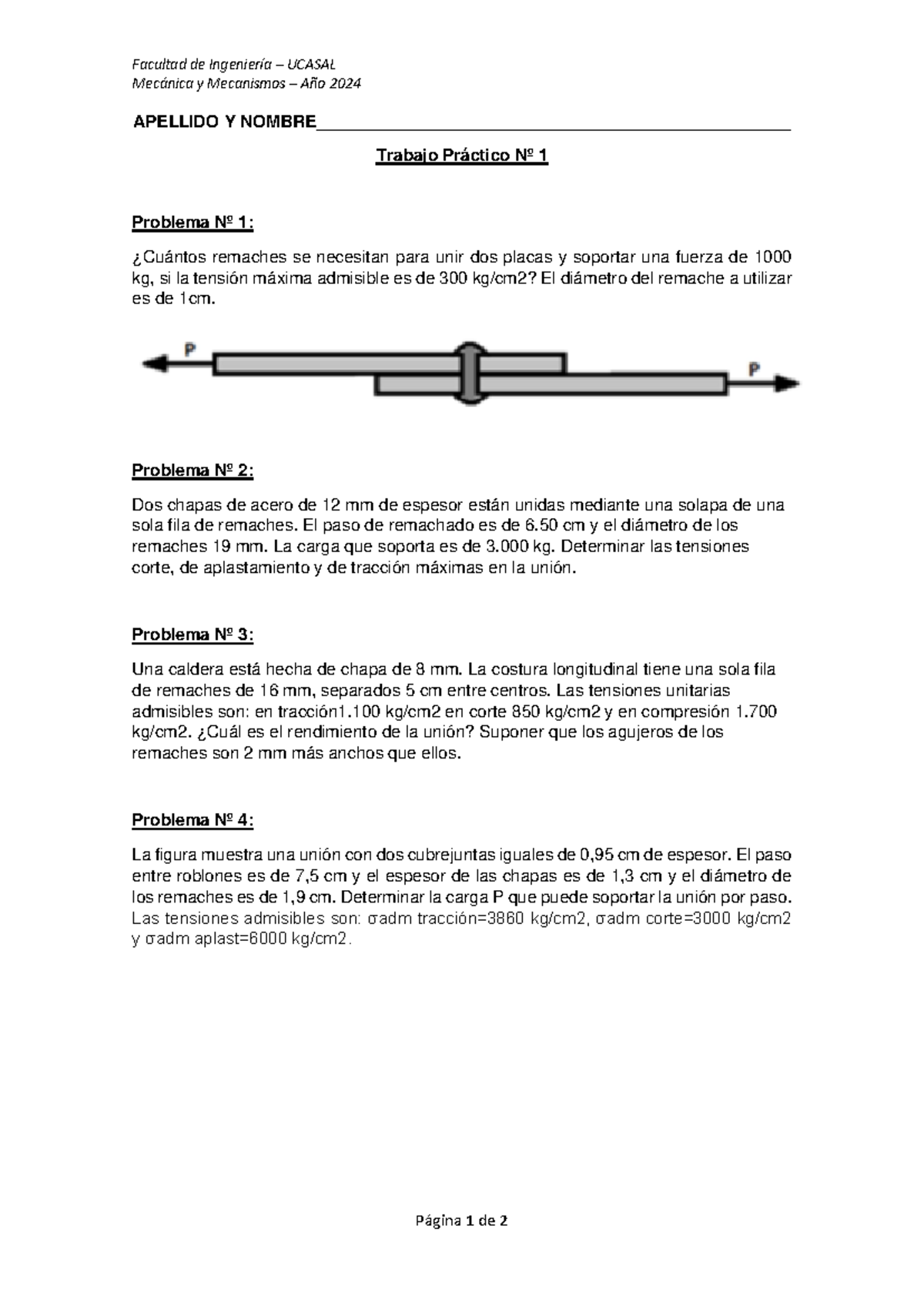 TP1 Uniones Roblonadas - Facultad de Ingeniería – UCASAL Mecánica y ...