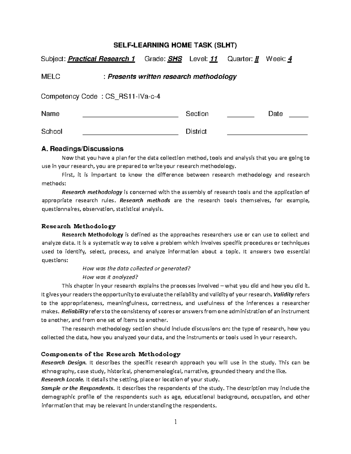 4TH Prac-1-SLHT-Week-4 - SELF-LEARNING HOME TASK (SLHT) Subject ...