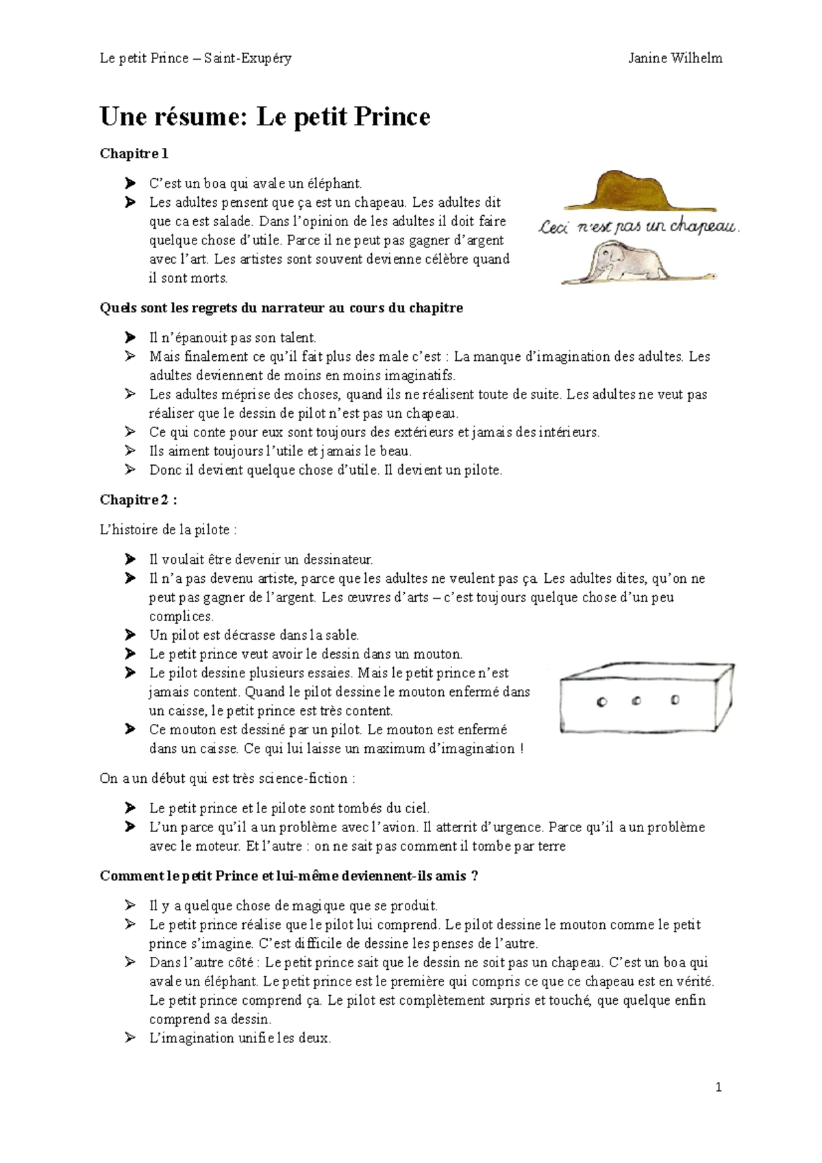 Le Petit Prince - Une résume: Le petit Prince Chapitre 1 C’est un boa ...