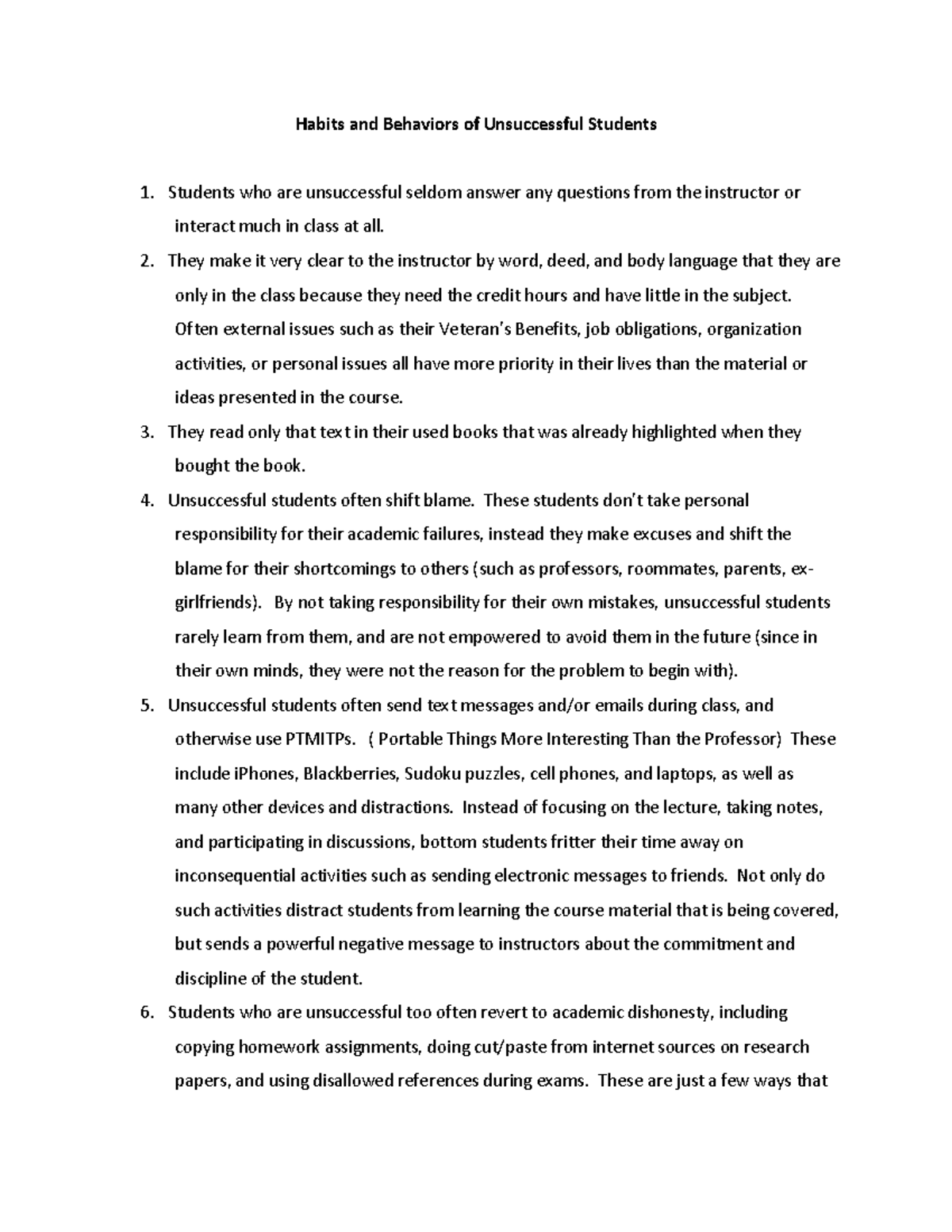 Habits of unsuccessful students - Habits and Behaviors of Unsuccessful ...