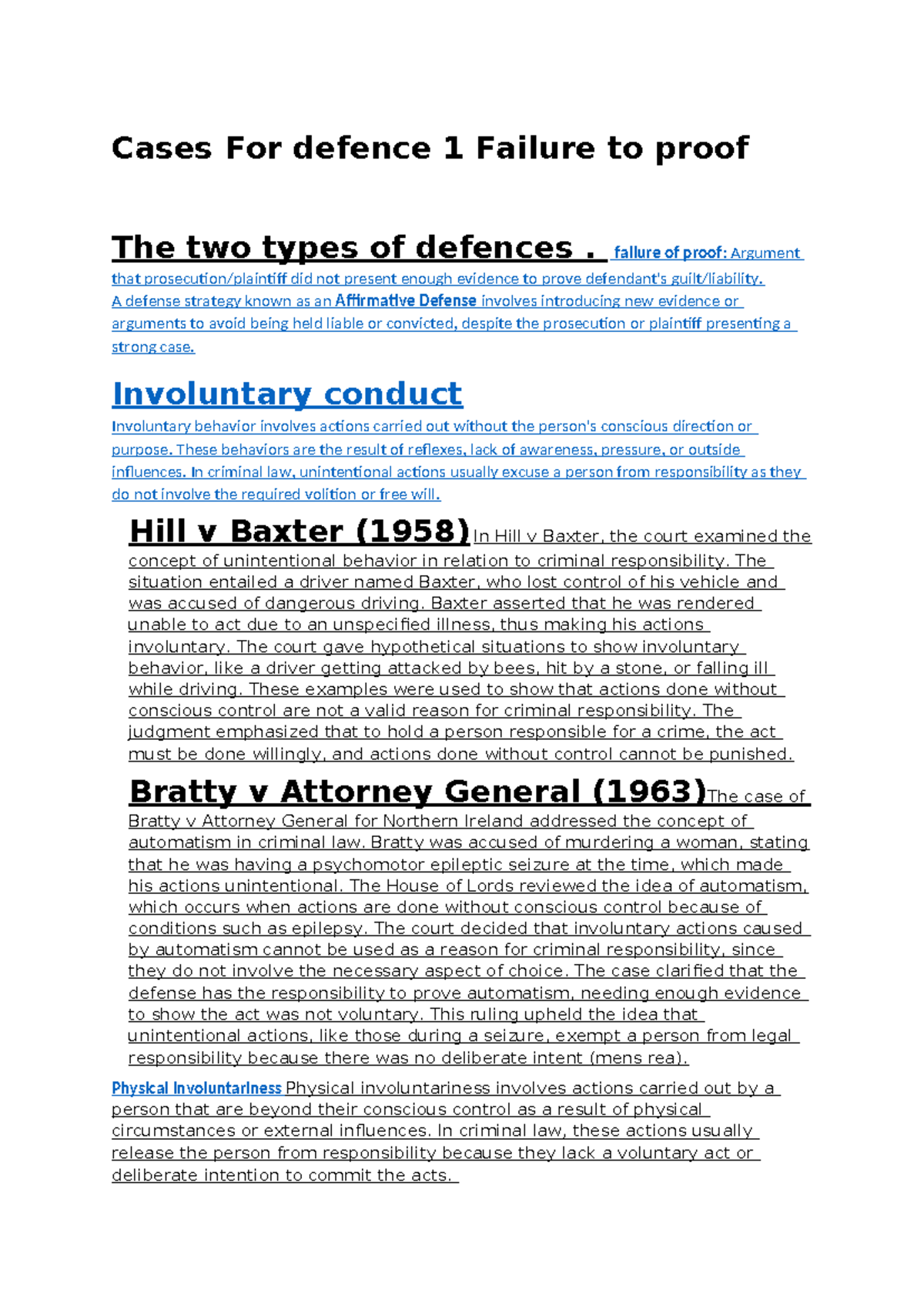 Cases For defence 1 Failure to proof - failure of proof: Argument that ...