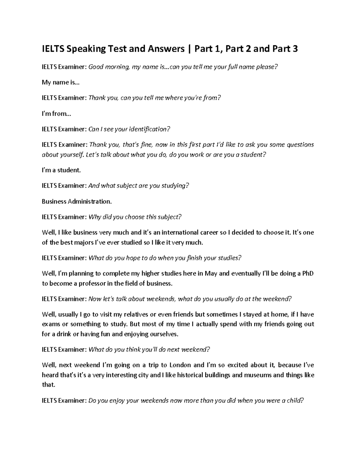 Download Full Ielts Speaking Test and Answers - IELTS Speaking Test and ...