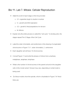Bio 11- lab 4 -cell stucture and function - Bio 11- Lab 4 – Cell ...
