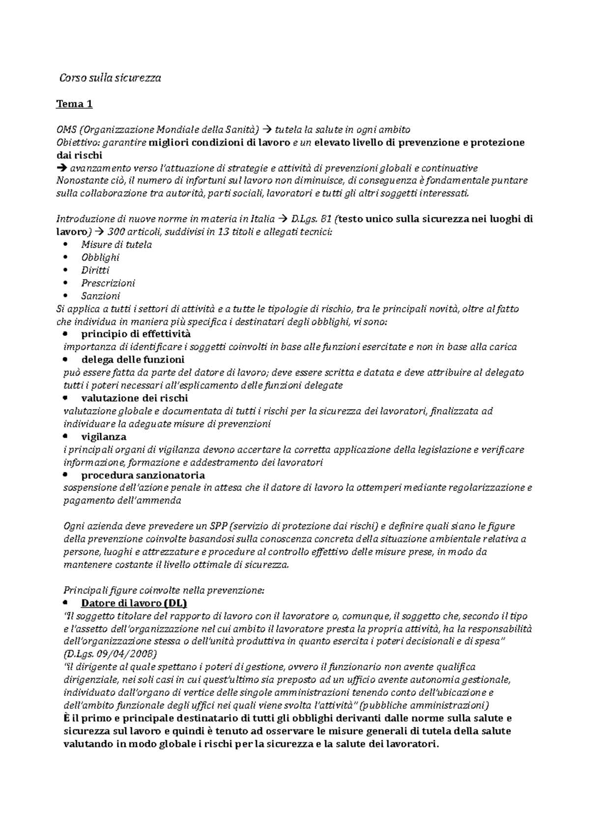 Corso sulla sicurezza - Corso sulla sicurezza Tema 1 OMS ...