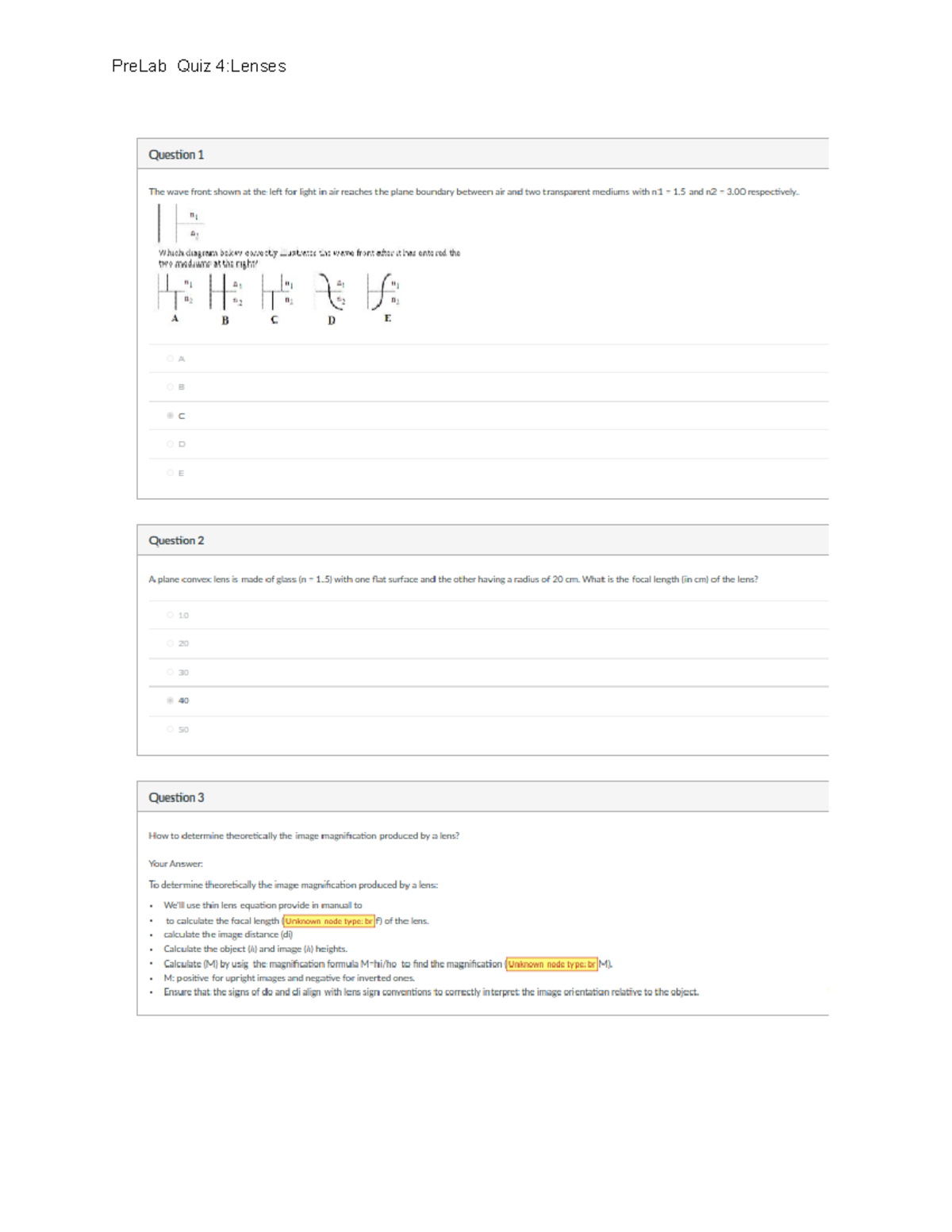 Pre Lab Quiz 4 Lenses - PHY1020U - Studocu