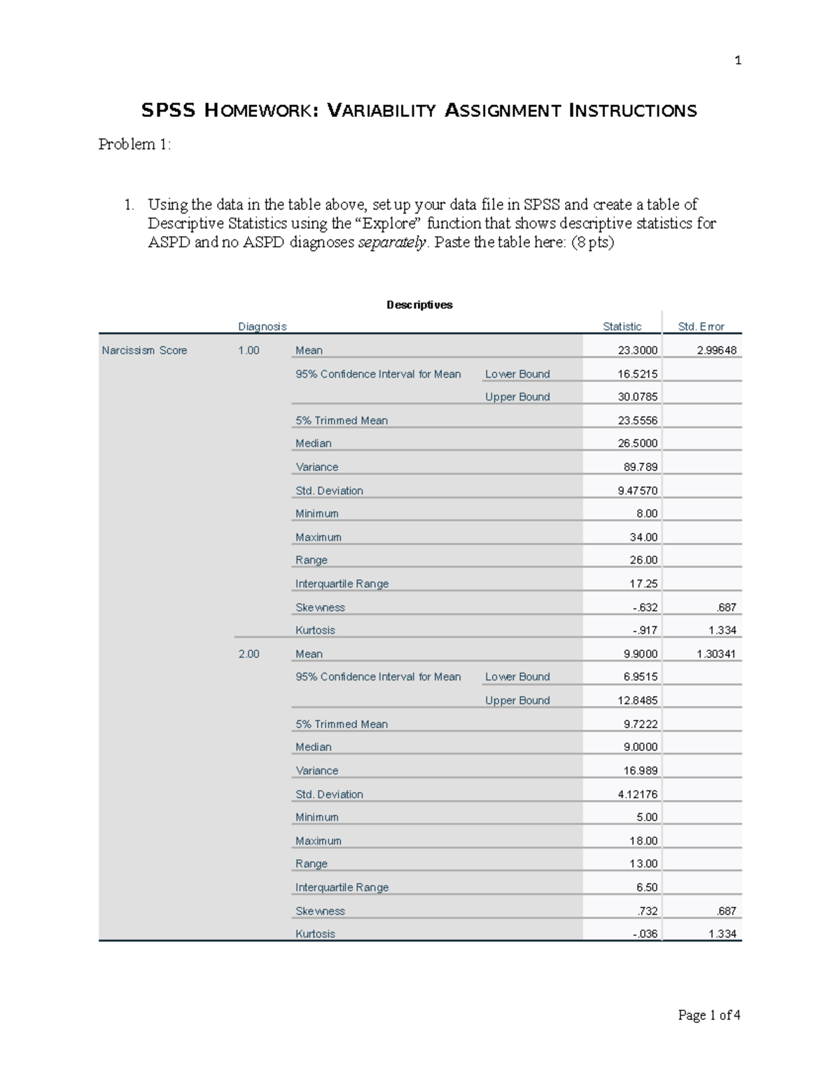 SPSS Homework Variability Assignment Week 3 - SPSS HOMEWORK: VARIABILITY ASSIGNMENT INSTRUCTIONS ...