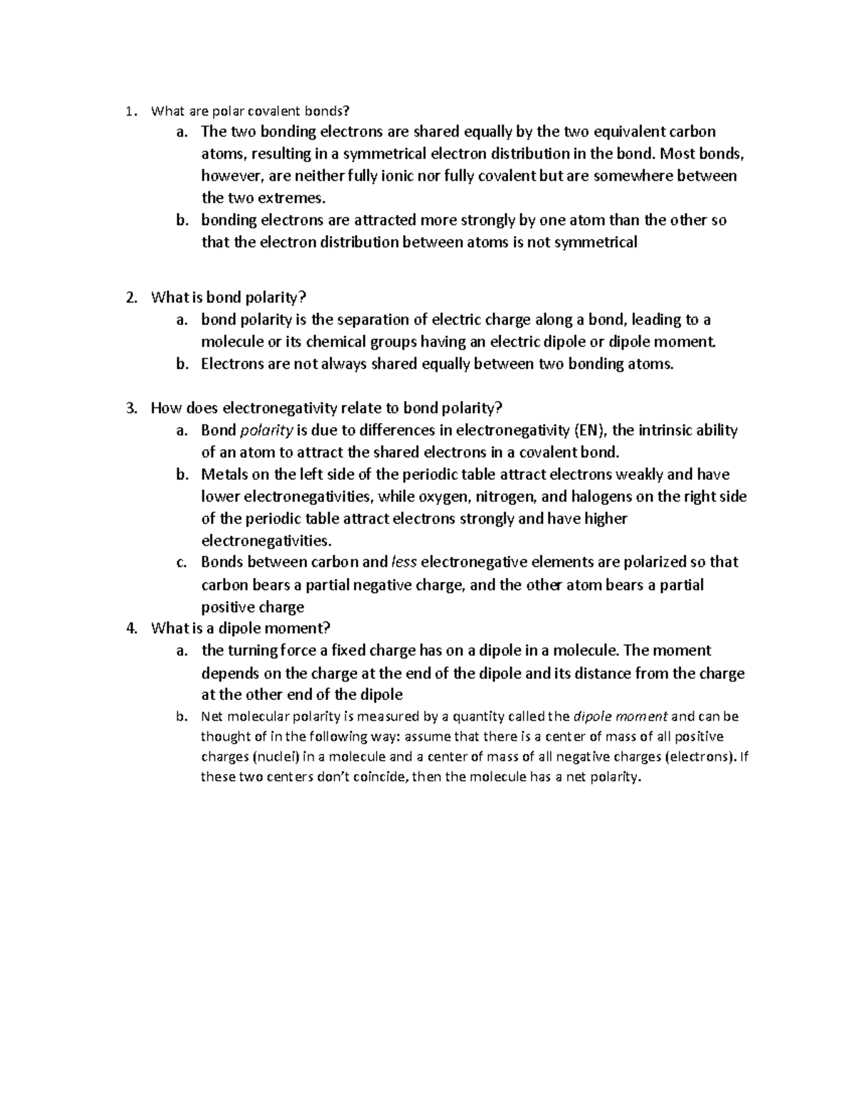 Chapter 2 Polar Covalent Bonds - What are polar covalent bonds? a. The two bonding electrons are ...