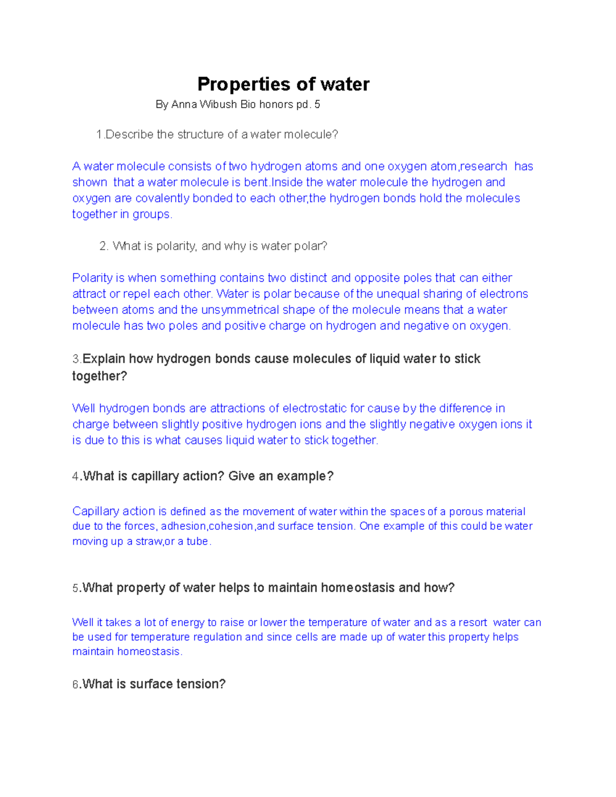 Properties of water - 5 1 the structure of a water molecule? A water ...