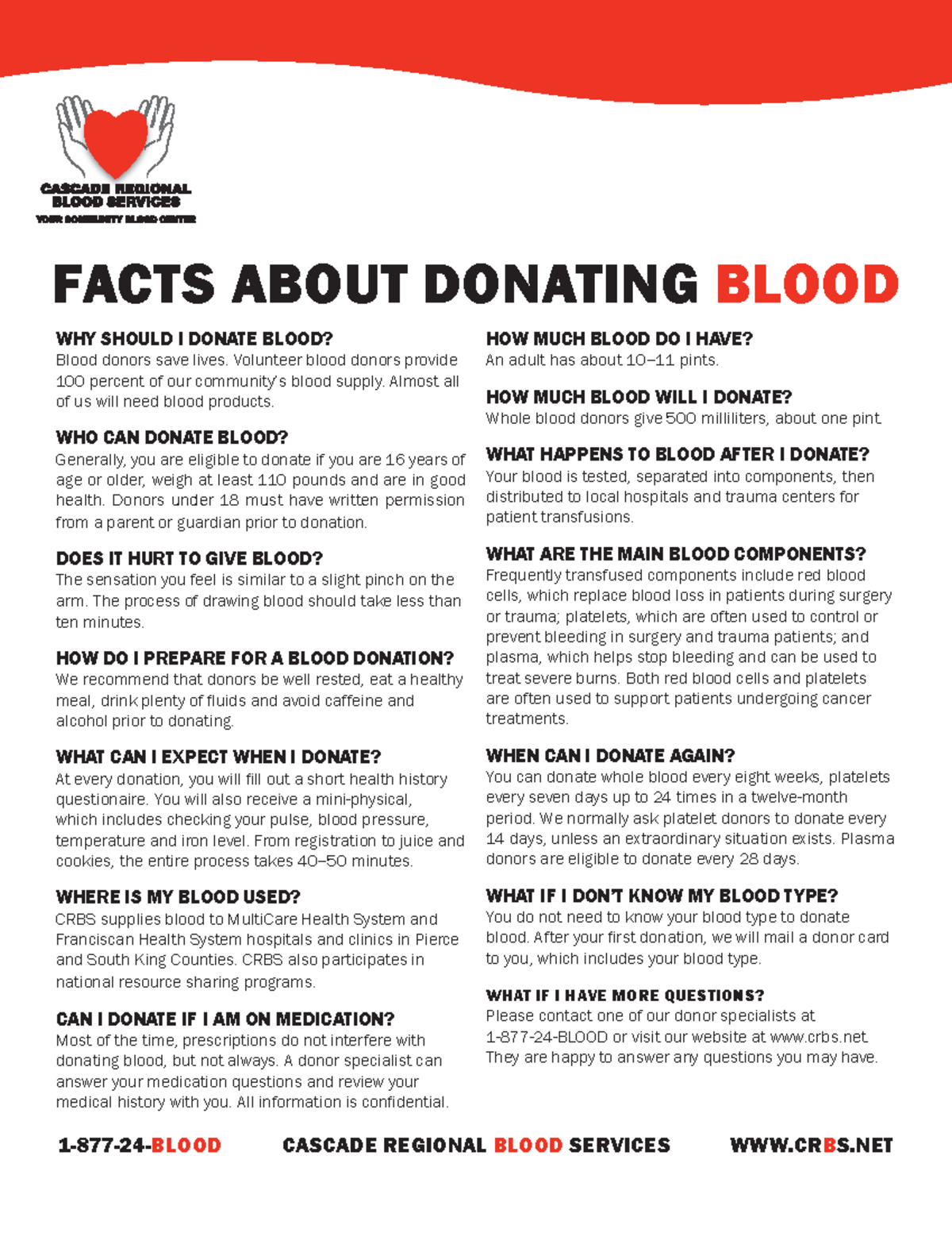 Blood Drive Host Info Packet - FACTS ABOUT DONATING BlOOD WHY SHOUlD I ...