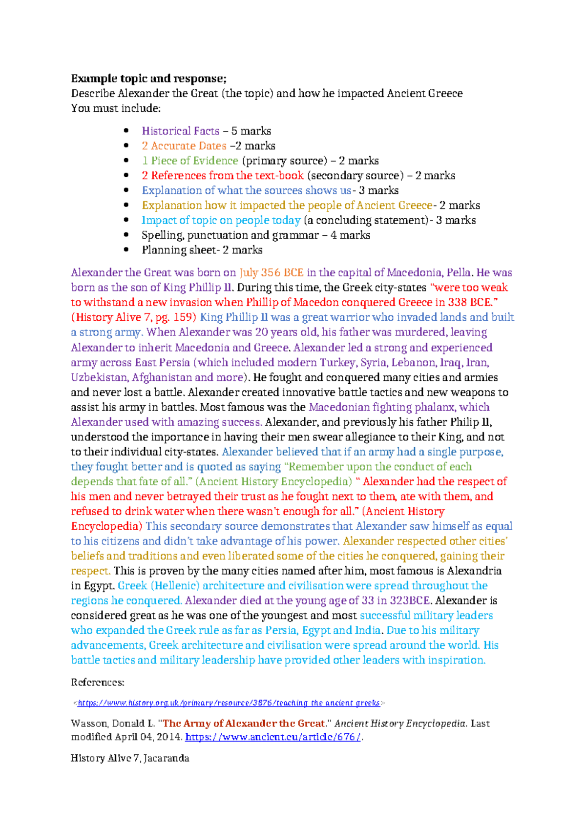 Example response Alex the Great - Example topic and response; Describe ...