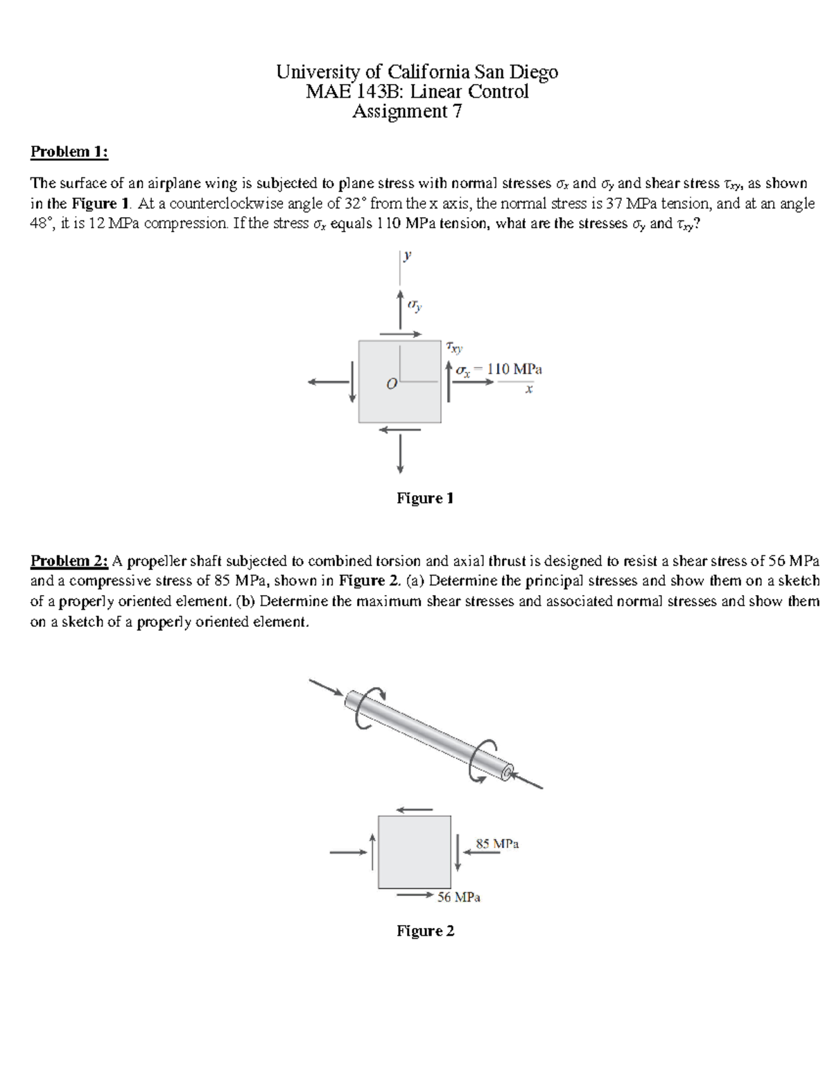 MAE 143B Assignment 7 - ME101 Fundamentals of Mechanical Engineering ...