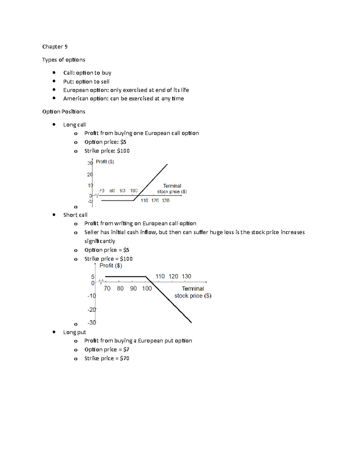 Final Exam Notes v1 - Chapter 9 Types of options Call: option to buy ...