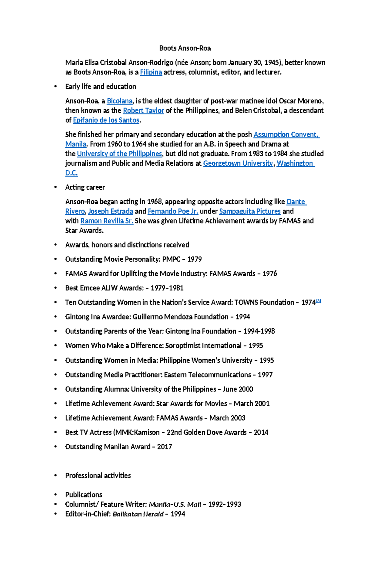 Boots Anson Roa Biography - Boots Anson-Roa Maria Elisa Cristobal Anson ...