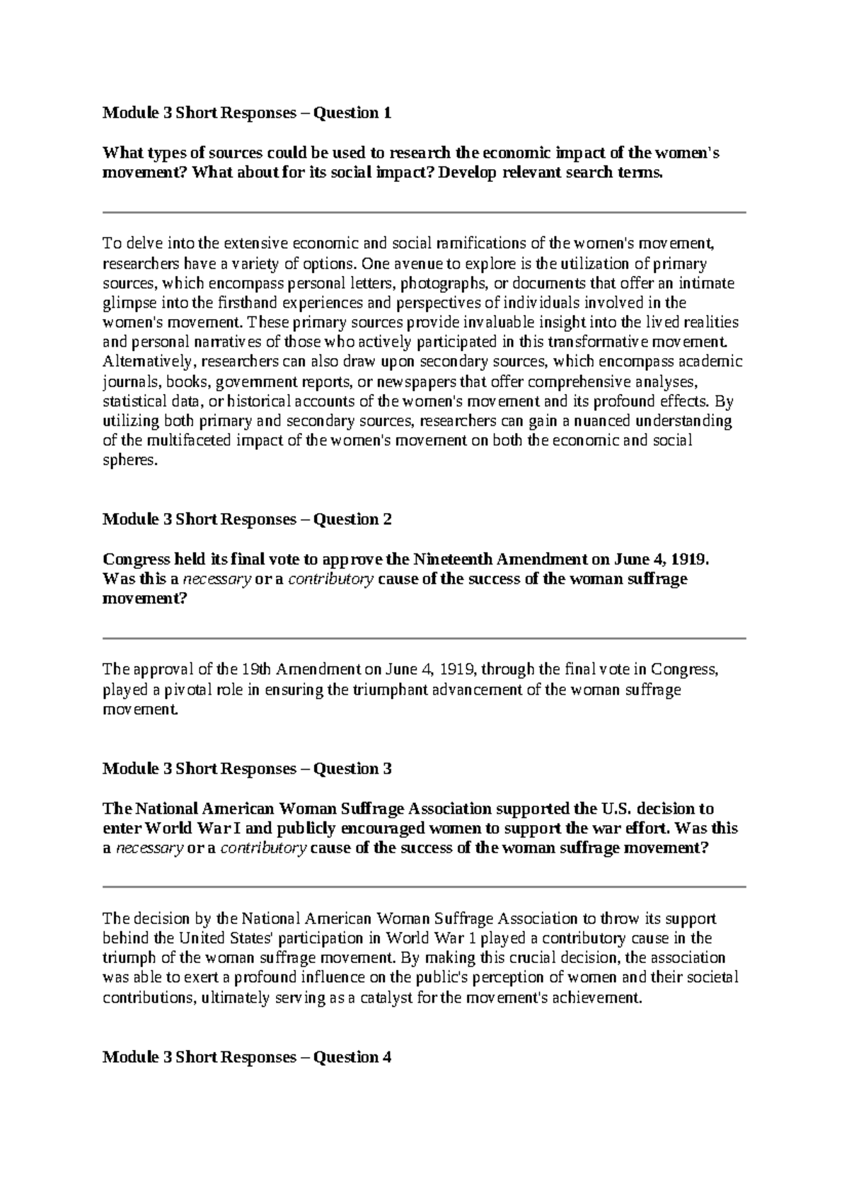 WEEK 3 Short Responses - HIS 200 - Module 3 Short Responses – Question ...