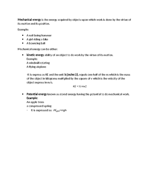 QUIZ 3-Mechanical energy - QUIZ #3: Mechanical Energy Write KE if the ...